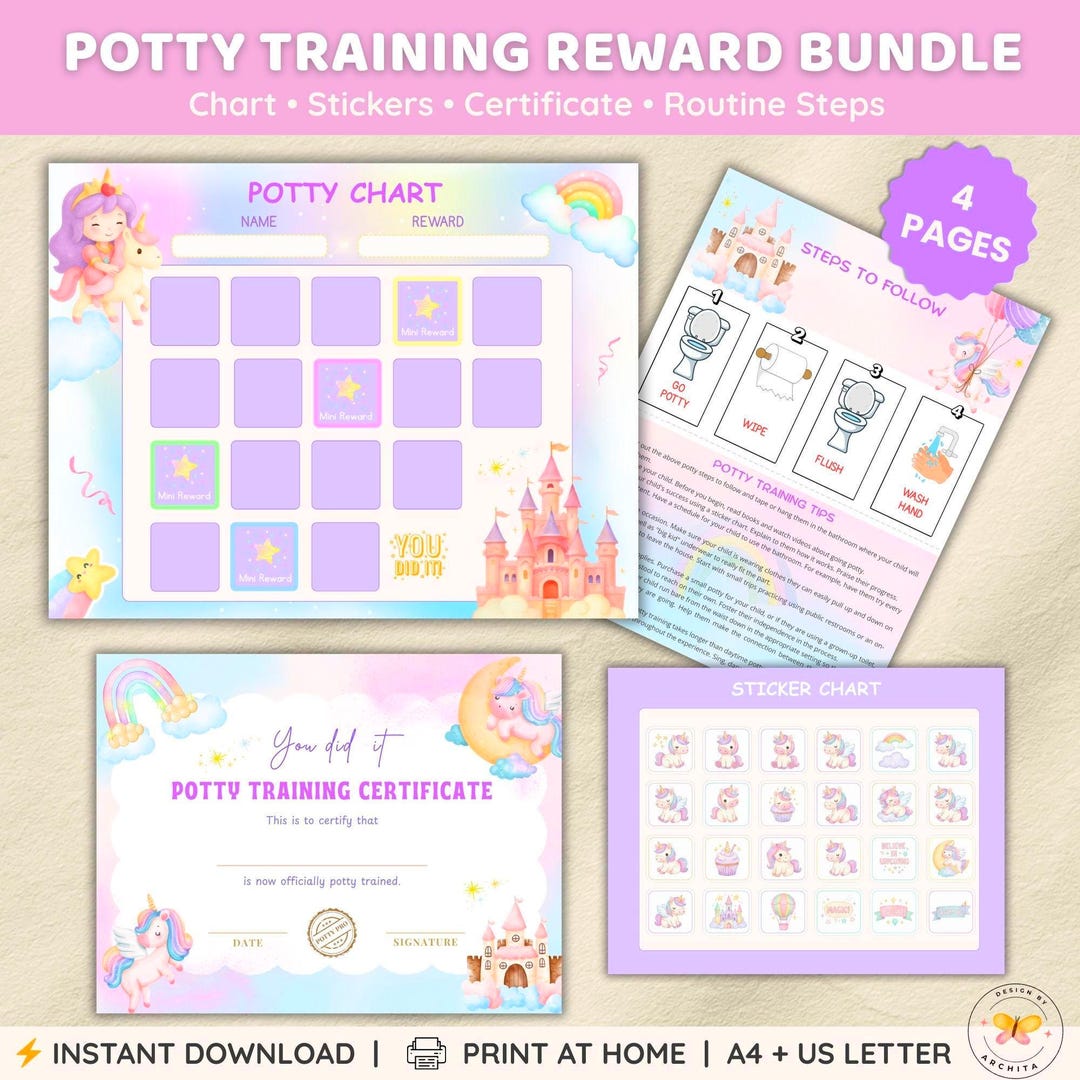 Potty Training Chart Bundle | Toddler Reward Chart + Stickers ...