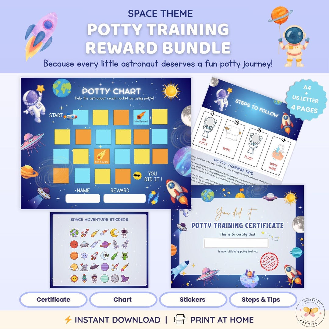 Space Potty Training Reward Chart | Toddler Sticker Certificate ...