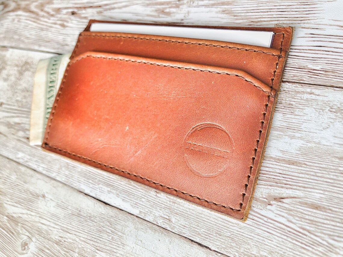 Leather Wallet Minimalist Small With 3 Card Slot and Envelope/ - Etsy