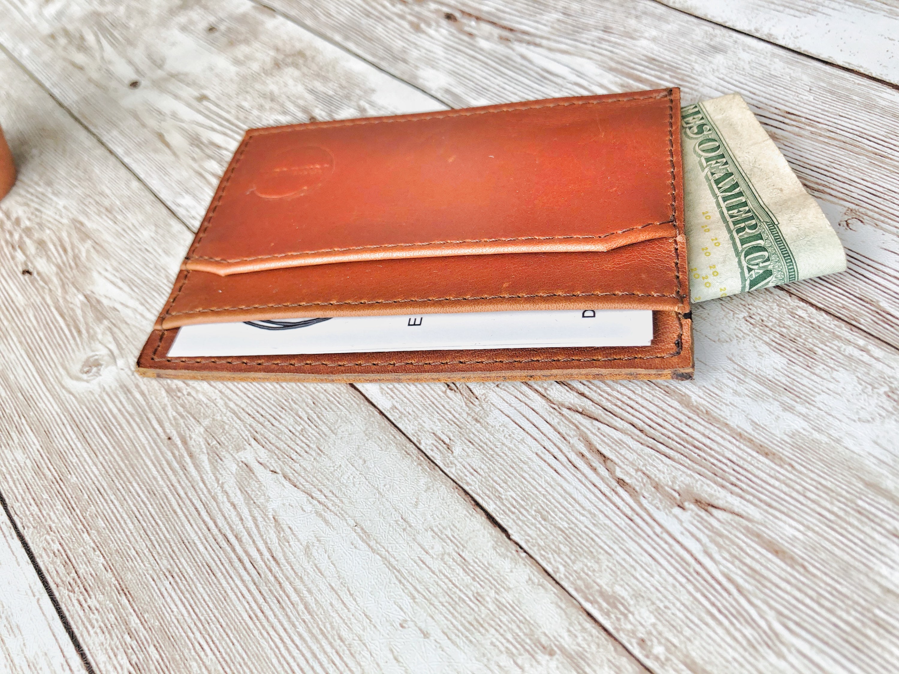 Leather wallet minimalist small with 3 card slot and | Etsy