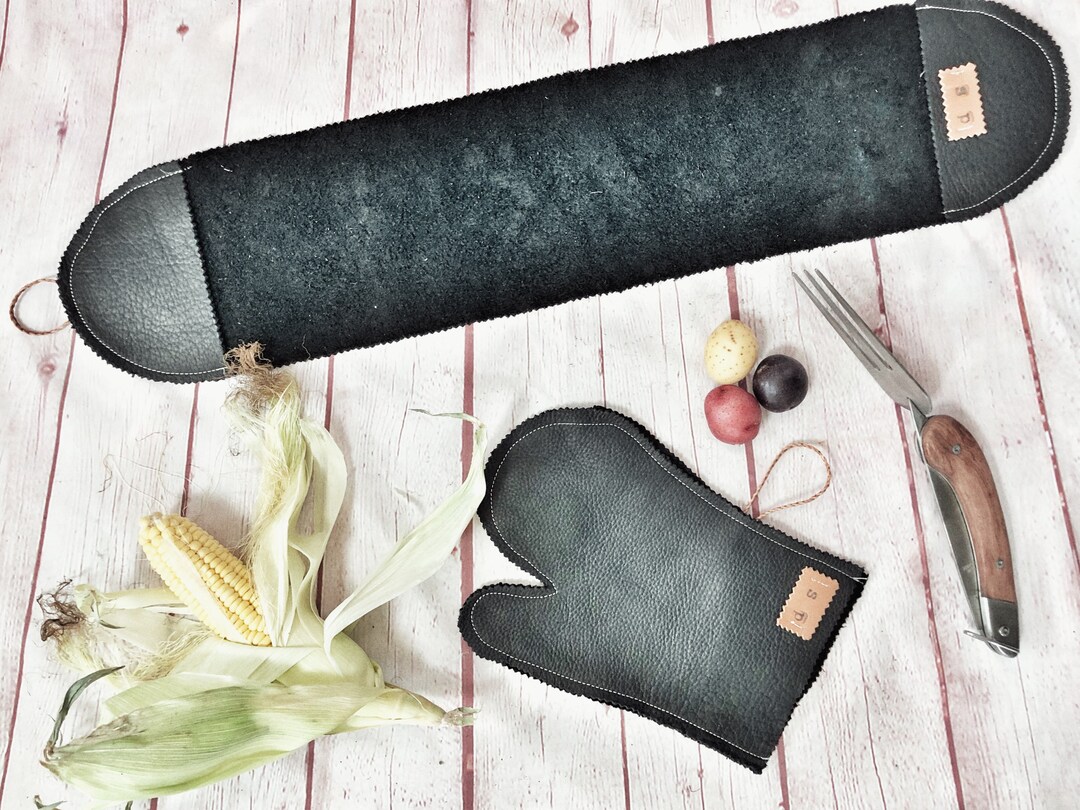 Leather Cooking Glove/ Mitt Potholder Set / Leather Grilling Glove Set ...