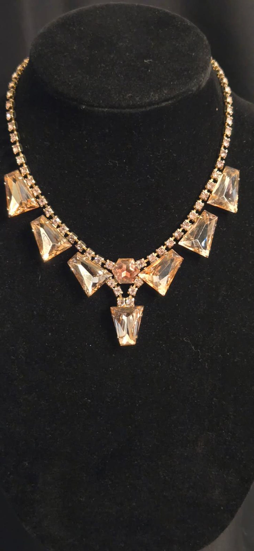 1950's Vintage Light Rose Rhinestone & Large Glass Stone Statement ...