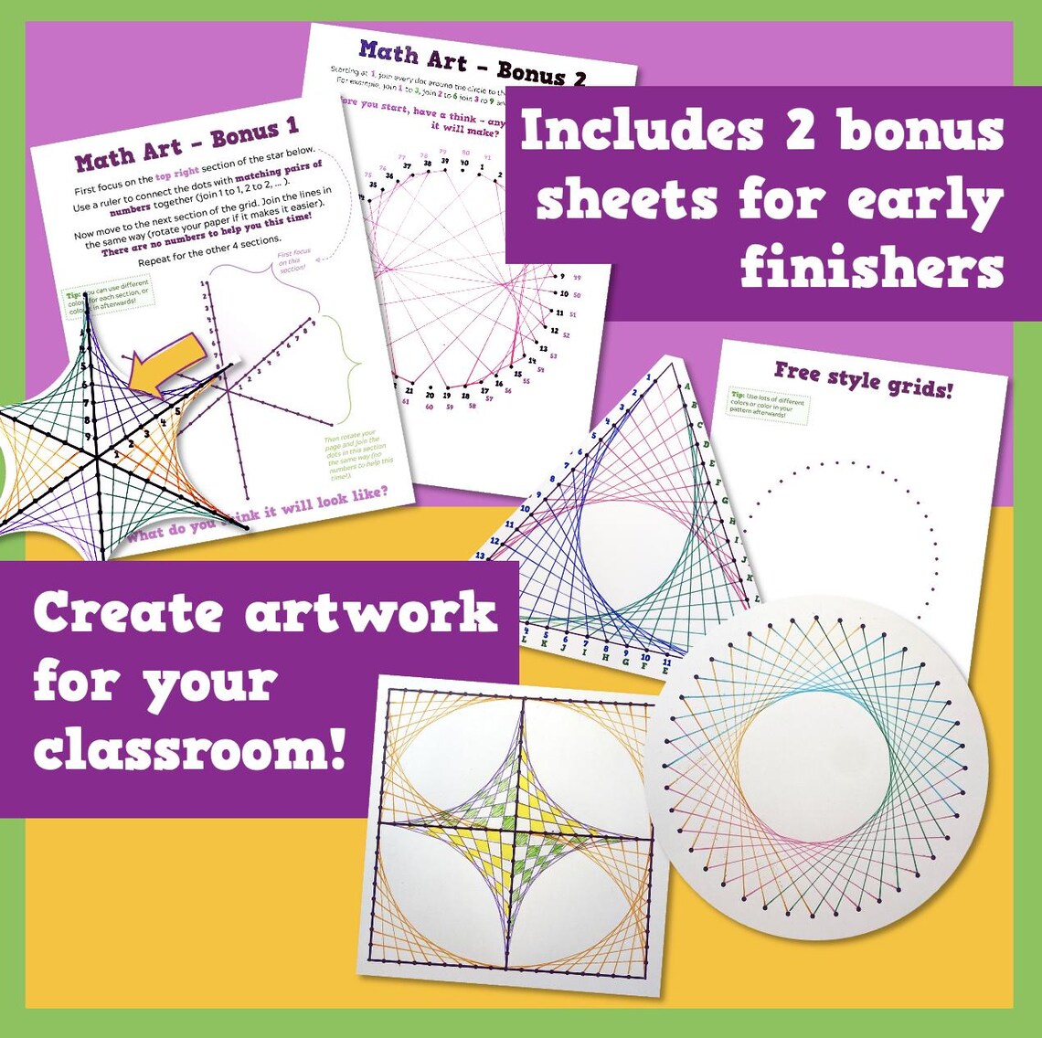 Math Art Worksheets - Geometric Classroom Art | Early Finishers or ...