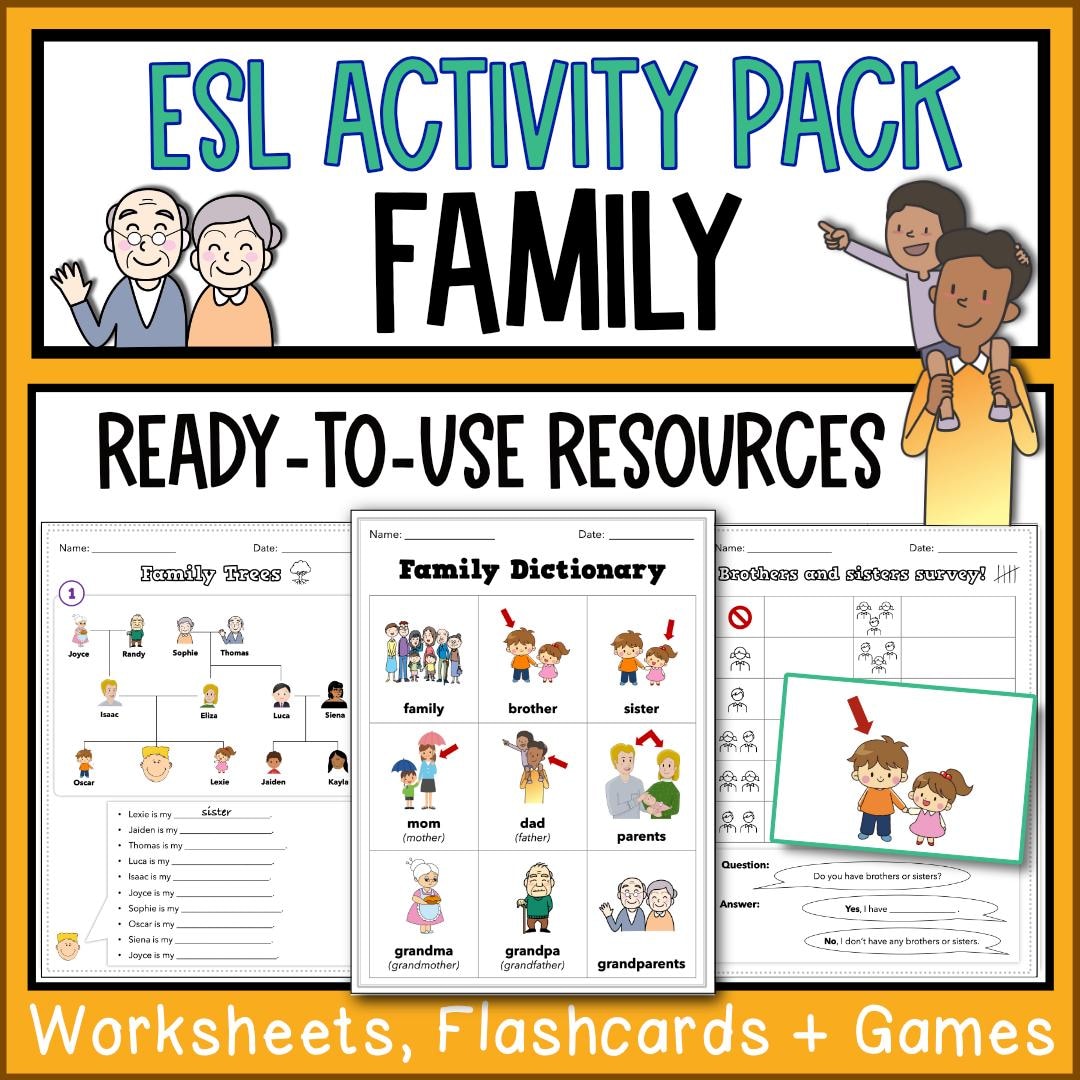 Family ESL Vocabulary Activity Pack: Worksheets, Games, Flashcards ...