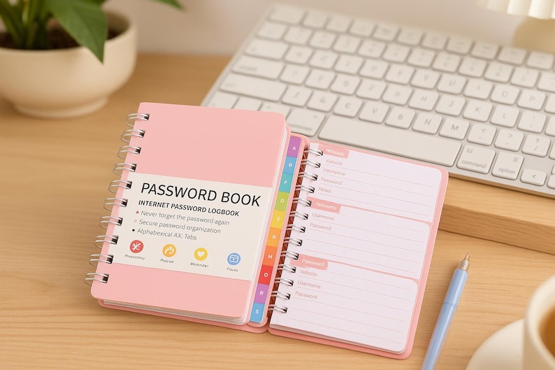 Pastel Password Book Set | A-Z Tabs, Home Office Organizer - Etsy