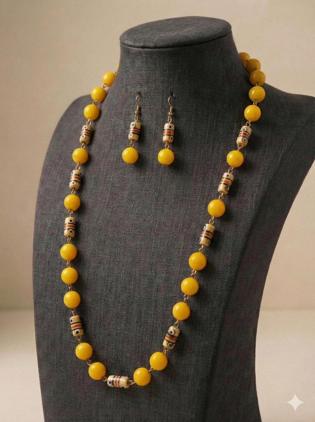 Handmade Yellow Bead Necklace & Earring Set Jewelry From Kenya - Etsy