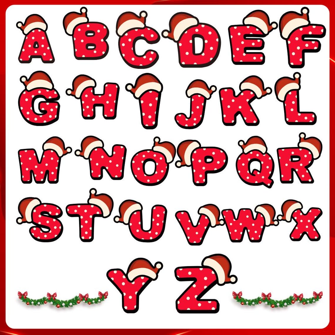 Christmas Alphabet Bundle | Elegant Santa Hat Letters | Editable ...