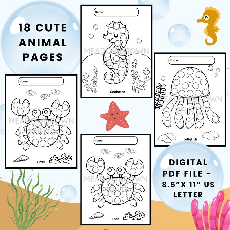 Sea Animals Dot Marker Printable | Ocean Animal Worksheets for ...