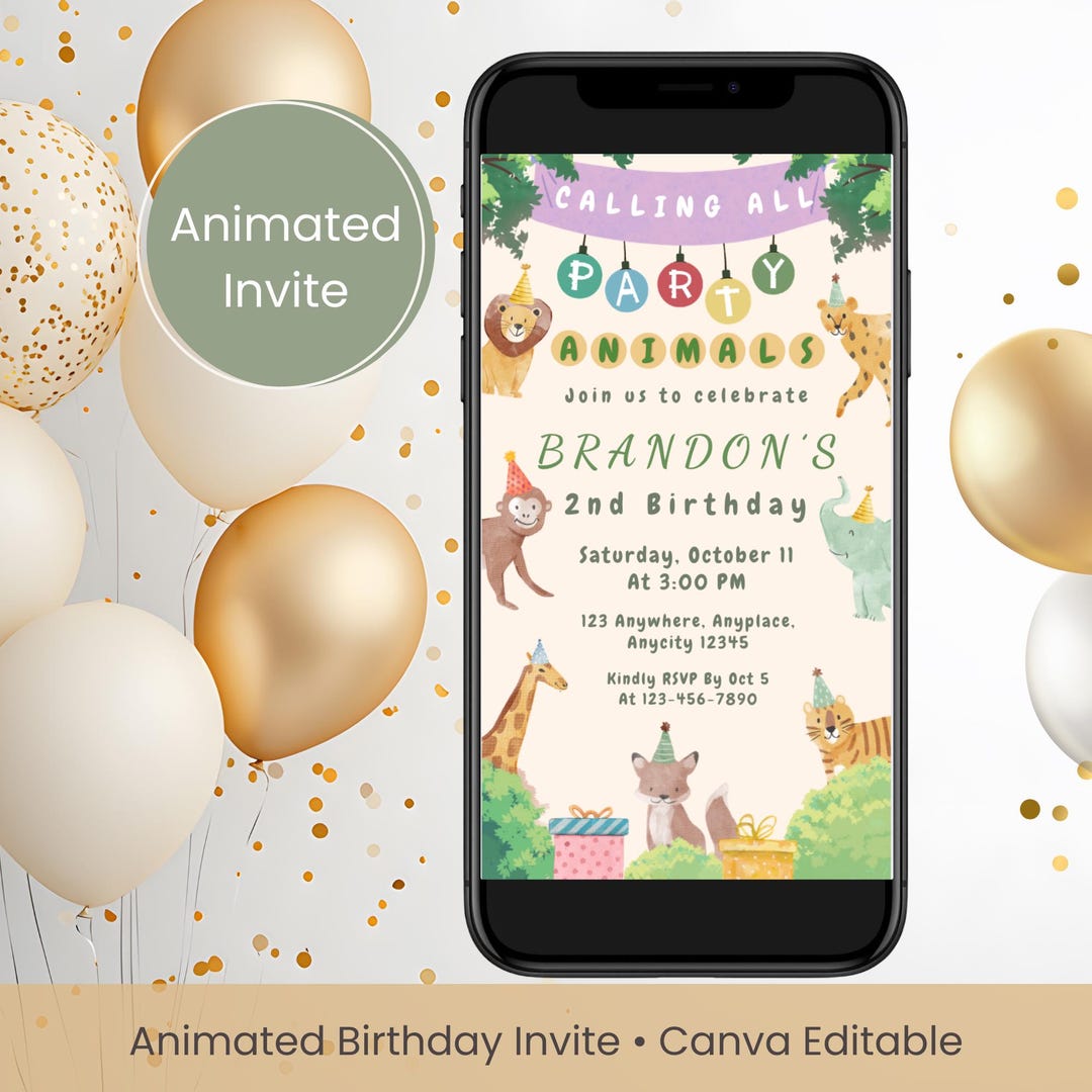 Animated Calling All Party Animals Birthday Invite | Animal Video ...