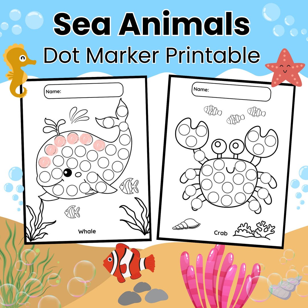 Sea Animals Dot Marker Printable | Preschool Coloring Pages (PDF) - Etsy