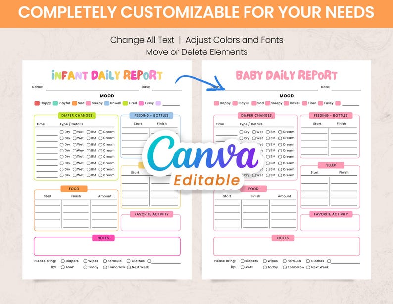 Editable Baby Daily Log | Printable Nanny Log Tracker Newborn Diary ...