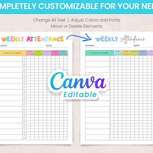 Editable Attendance Tracker Bundle, Canva, Attendance Record, Printable ...