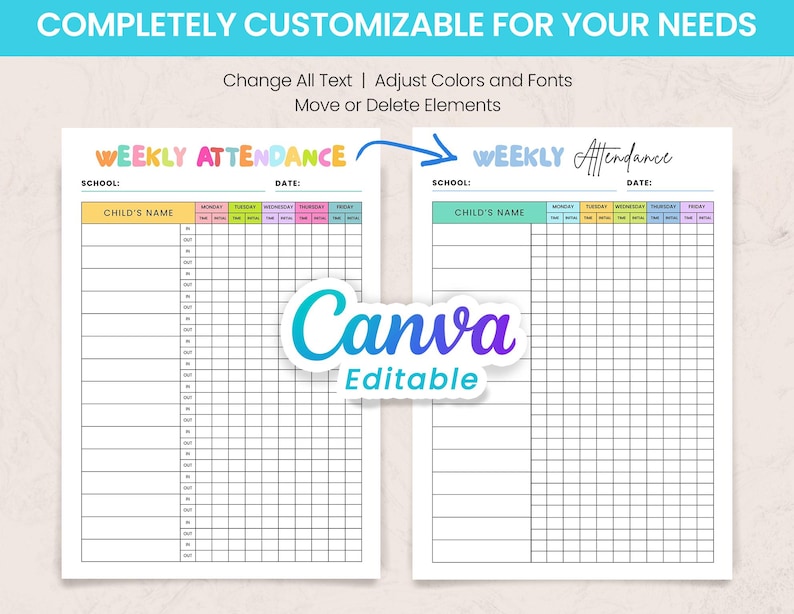 Editable Attendance Tracker Bundle, Canva, Attendance Record, Printable ...
