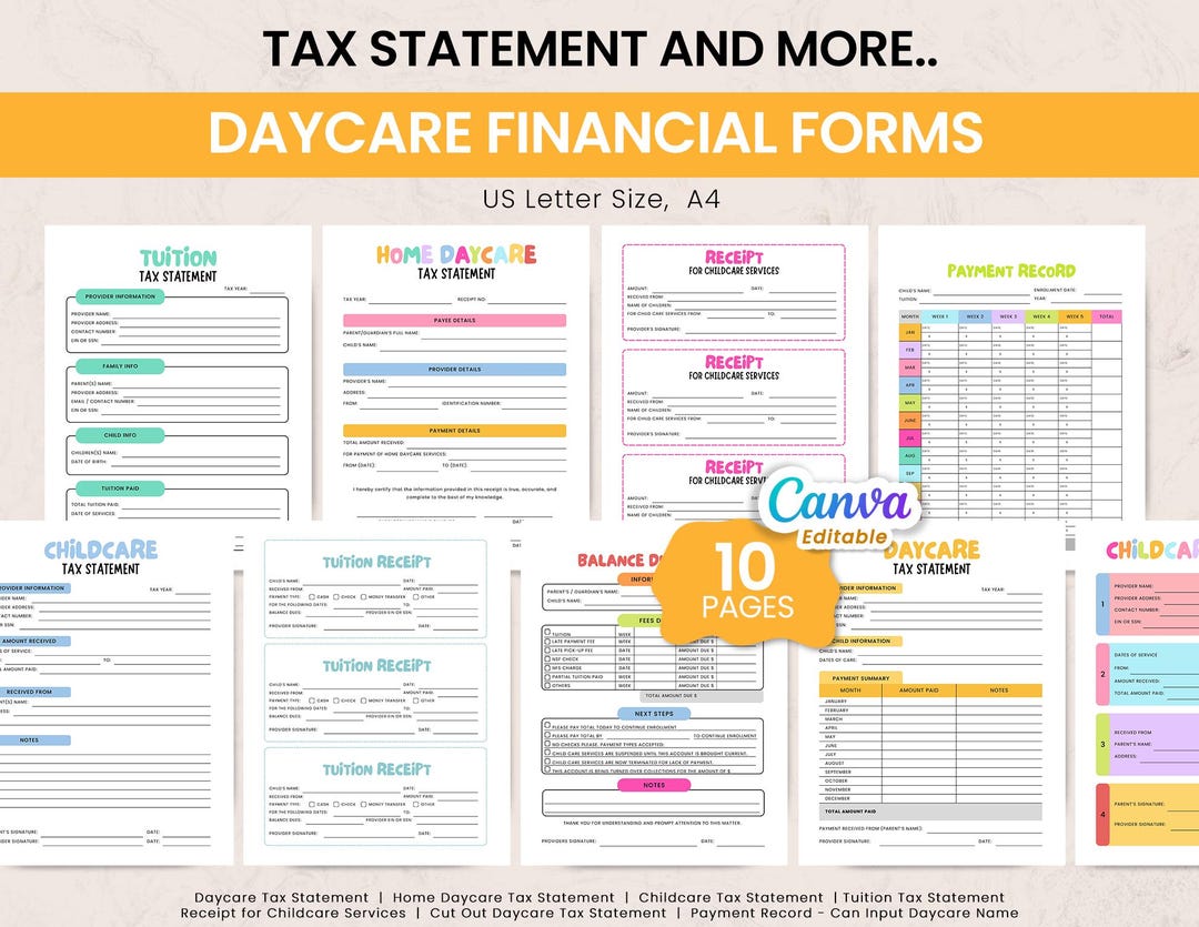 Editable Daycare Financial Forms Bundle | Home Daycare Payment Tracker ...