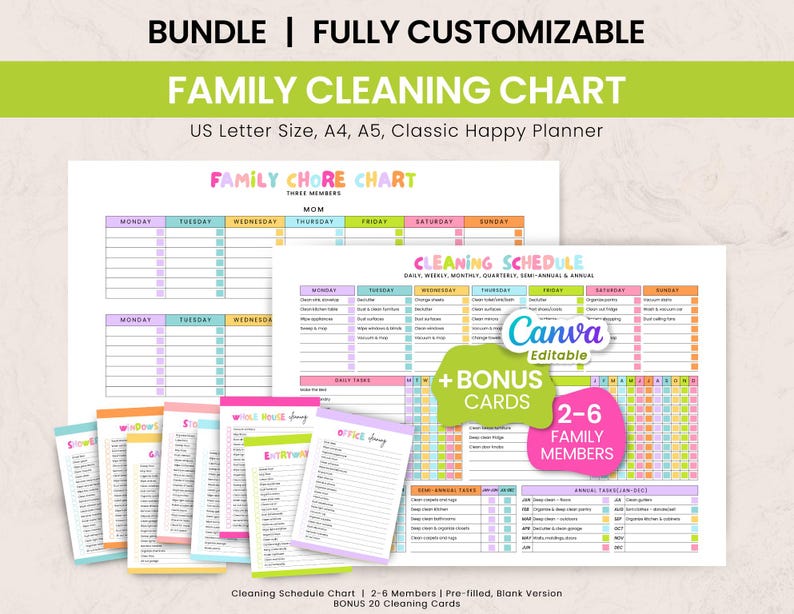 EDITABLE Cleaning Schedule Checklist, Bonus Cleaning Card, Household ...