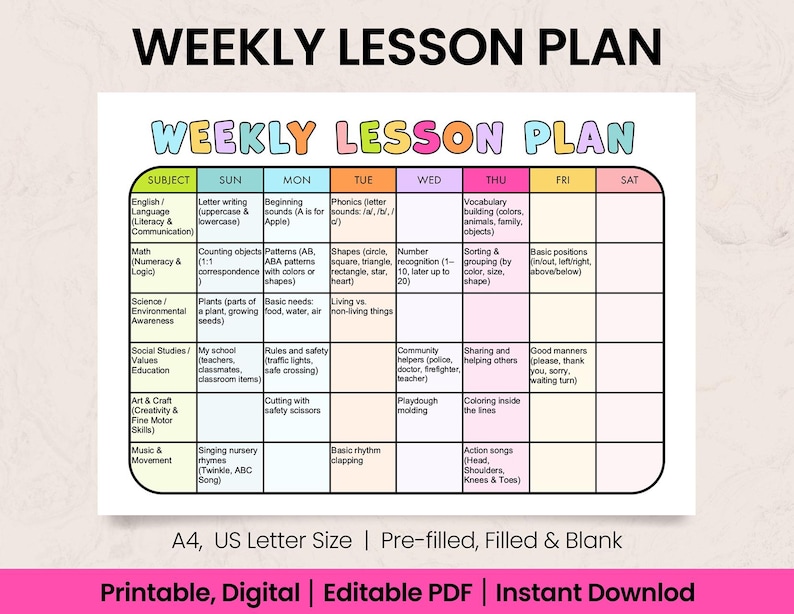 Editable Weekly Lesson Planner Template: Teacher Planner, Classroom ...
