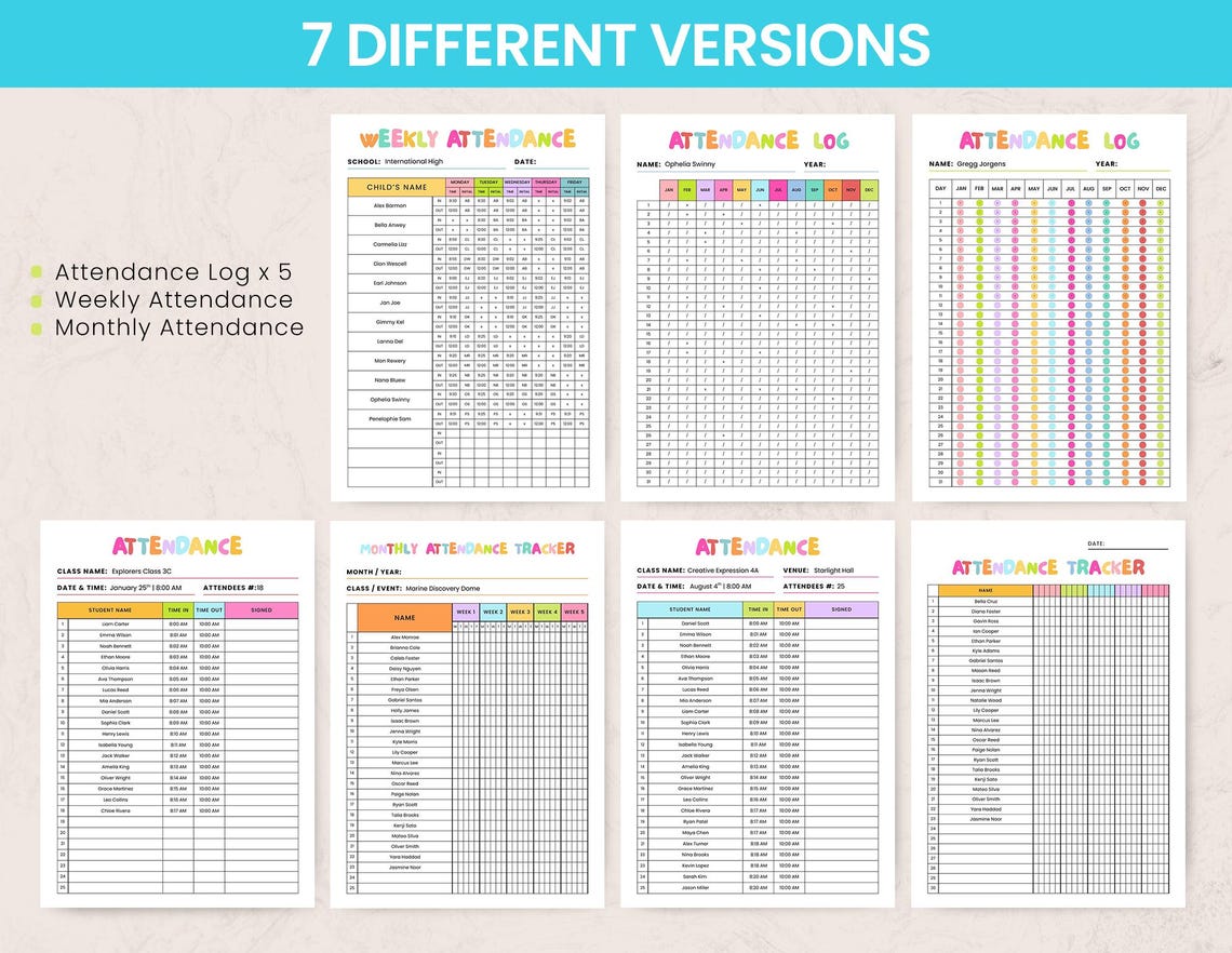 Editable Attendance Tracker Bundle, Canva, Attendance Record, Printable ...
