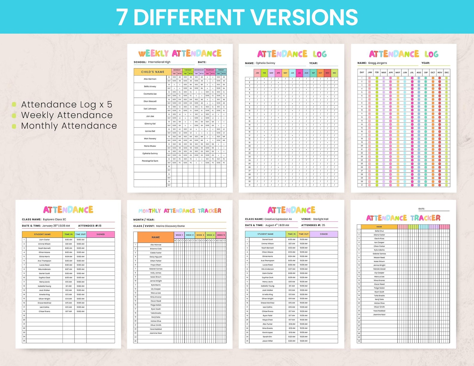 Editable Attendance Tracker Bundle, Canva, Attendance Record, Printable ...