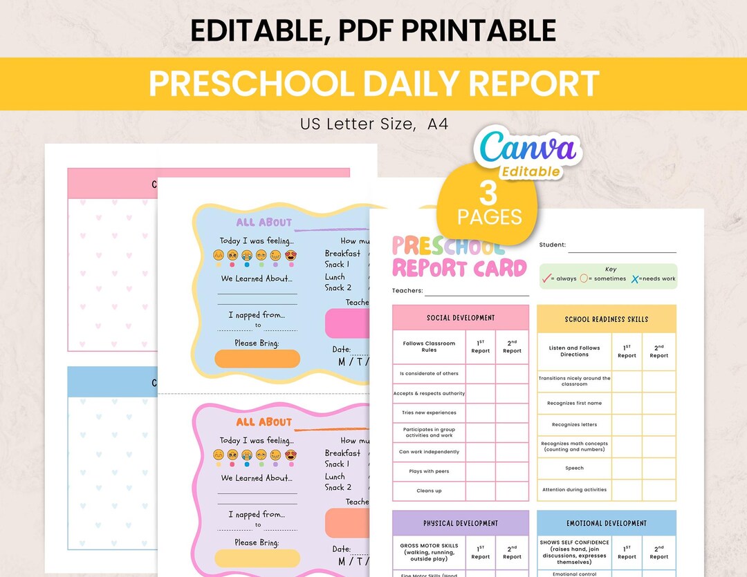 Preschool Daily Report Card, Daycare Daily Log, Toddler Daily Log ...