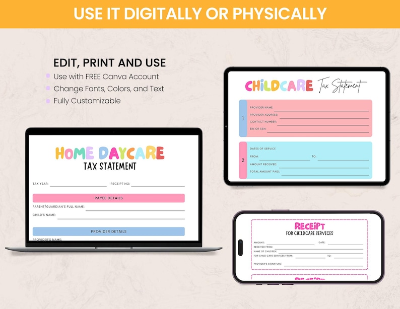 Editable Daycare Financial Forms Bundle | Home Daycare Payment Tracker ...