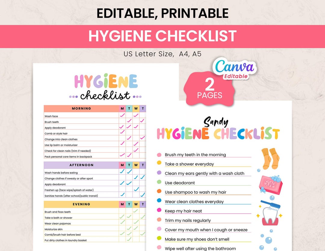Personal Hygiene Tracker, Hygiene Adult, Hygiene Student, Colorful ...