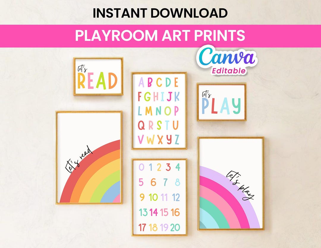 Playroom Wall Art Set, Nursery Wall Decor, Kids Room Prints, Let’s Play ...