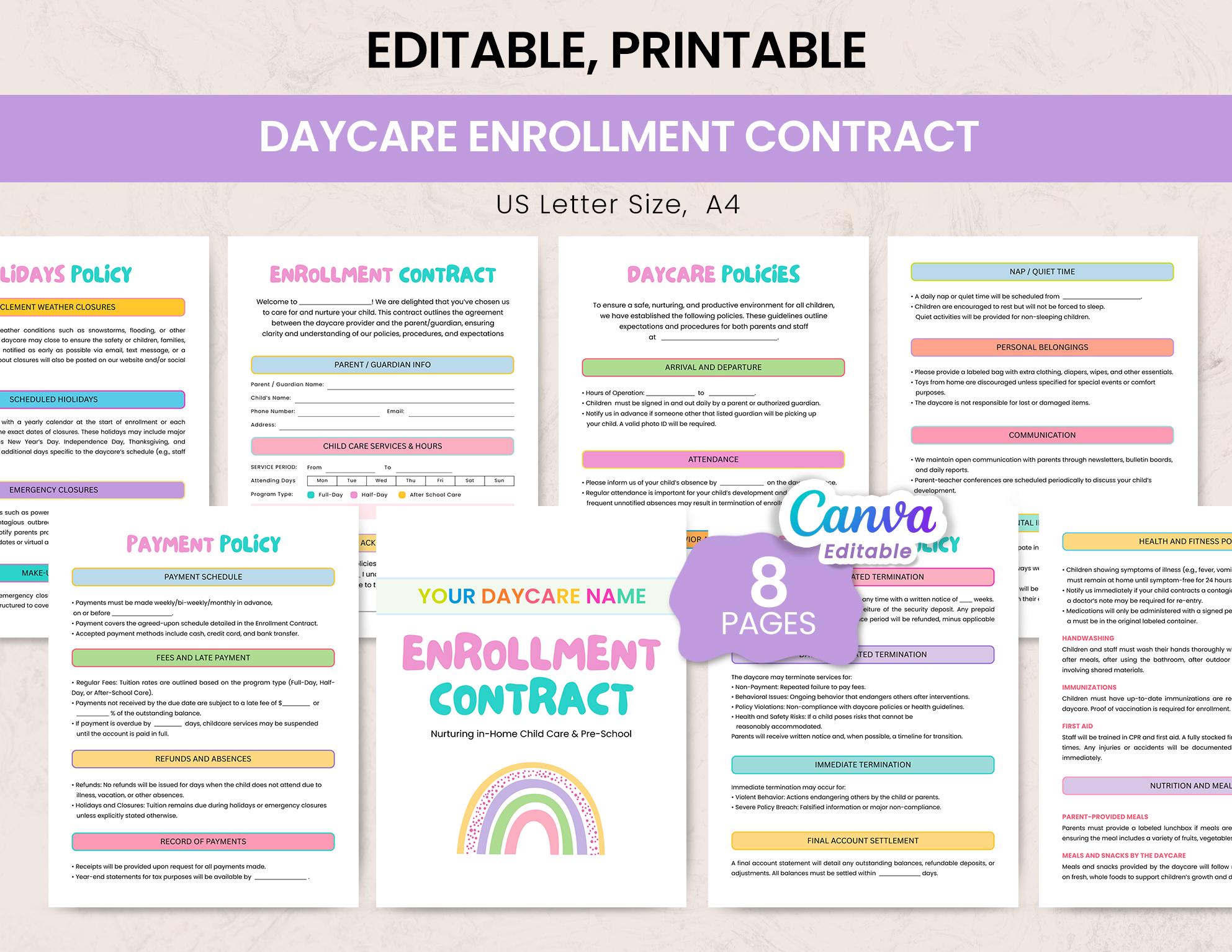 Daycare Enrollment Form | Childcare Forms Bundle | In-home Daycare ...