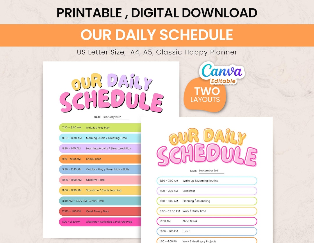 Daycare Daily Schedule | Editable Canva Printable | Preschool Routine ...