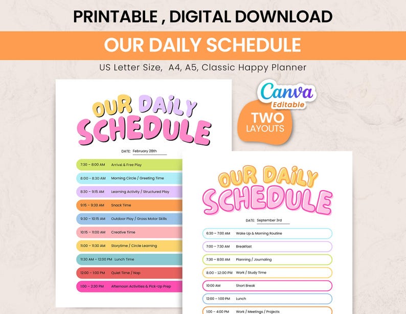 Daycare Daily Schedule | Editable Canva Printable | Preschool Routine ...