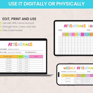 Editable Attendance Tracker Bundle, Canva, Attendance Record, Printable ...