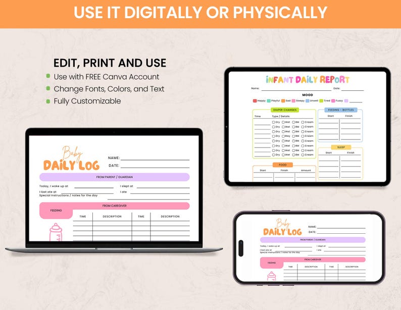 Editable Baby Daily Log | Printable Nanny Log Tracker Newborn Diary ...