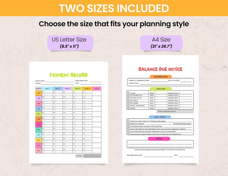 Editable Daycare Financial Forms Bundle | Home Daycare Payment Tracker ...