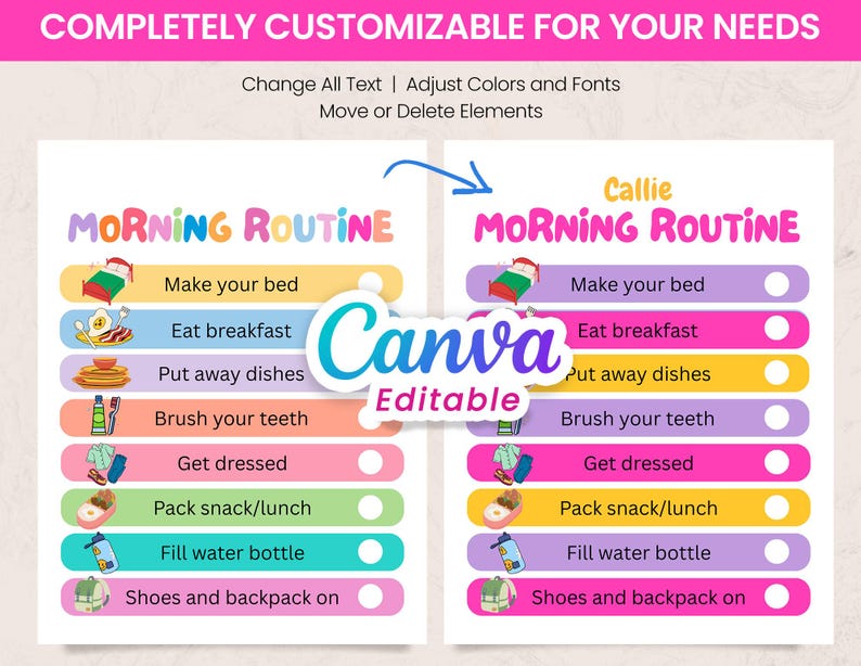 Editable Daily Checklist for Kids, Backpack Checklist, Routine Chart ...
