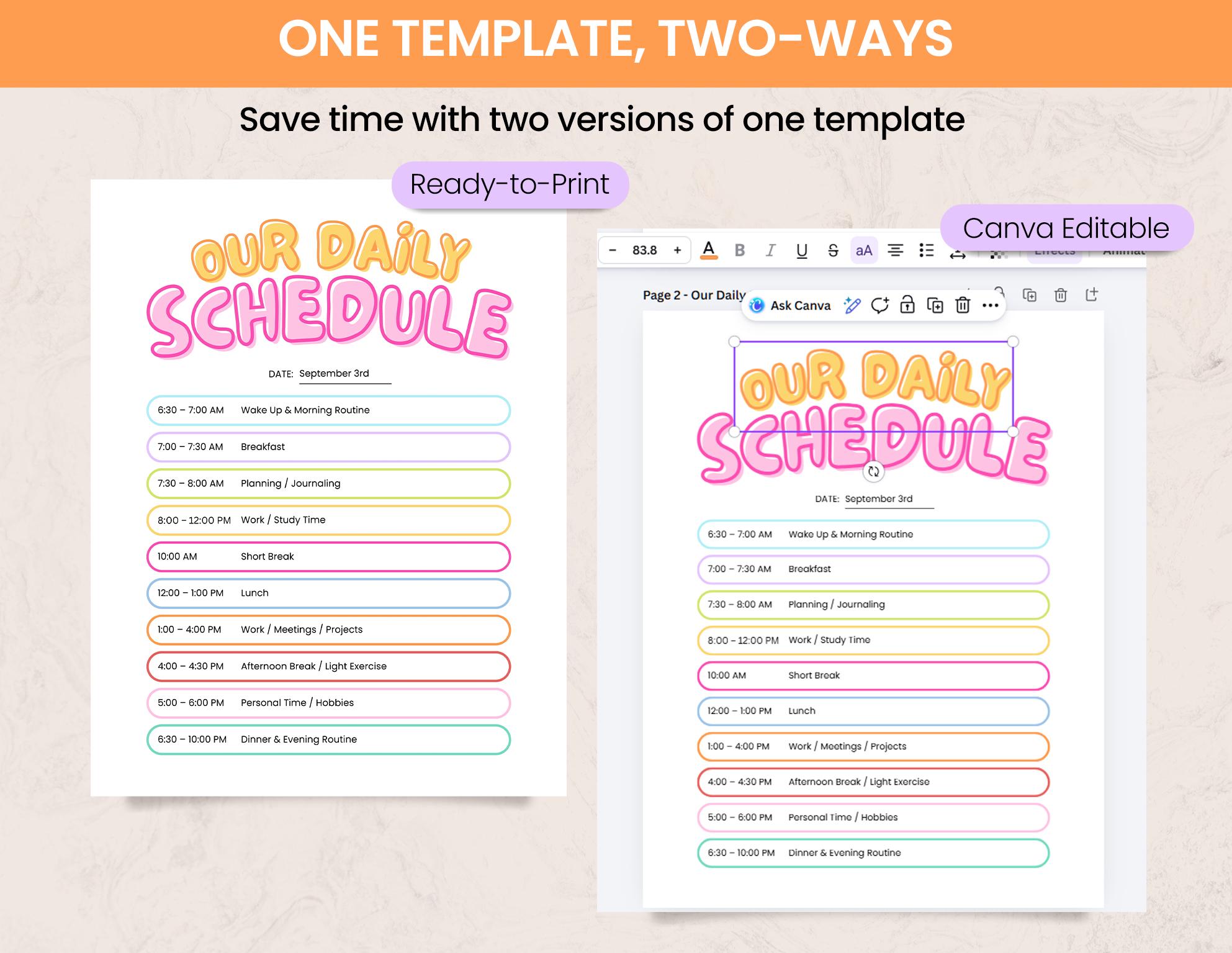 Daycare Daily Schedule | Editable Canva Printable | Preschool Routine ...