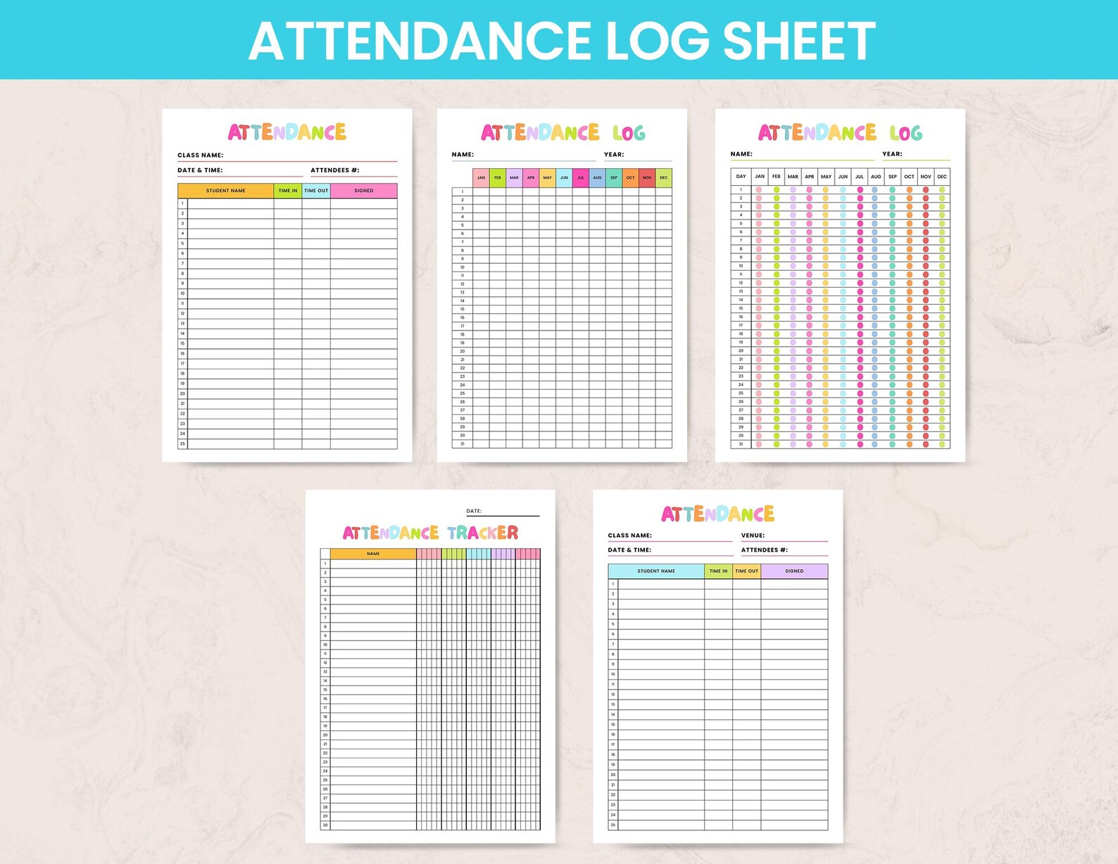 Editable Attendance Tracker Bundle, Canva, Attendance Record, Printable ...