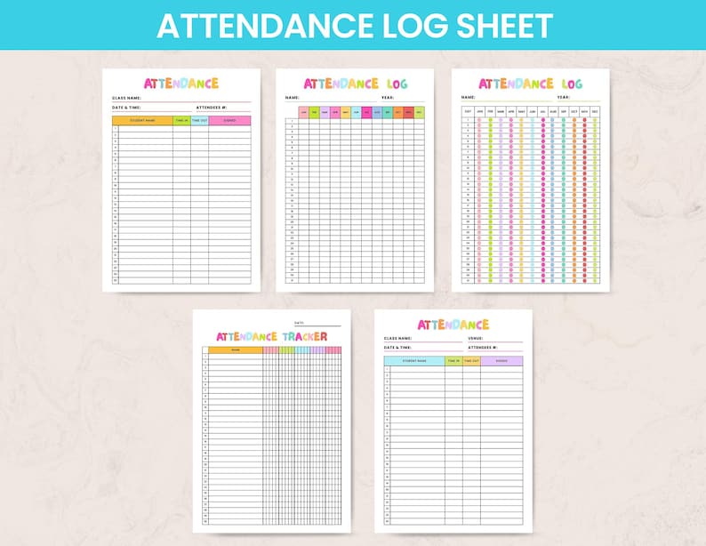 Editable Attendance Tracker Bundle, Canva, Attendance Record, Printable ...