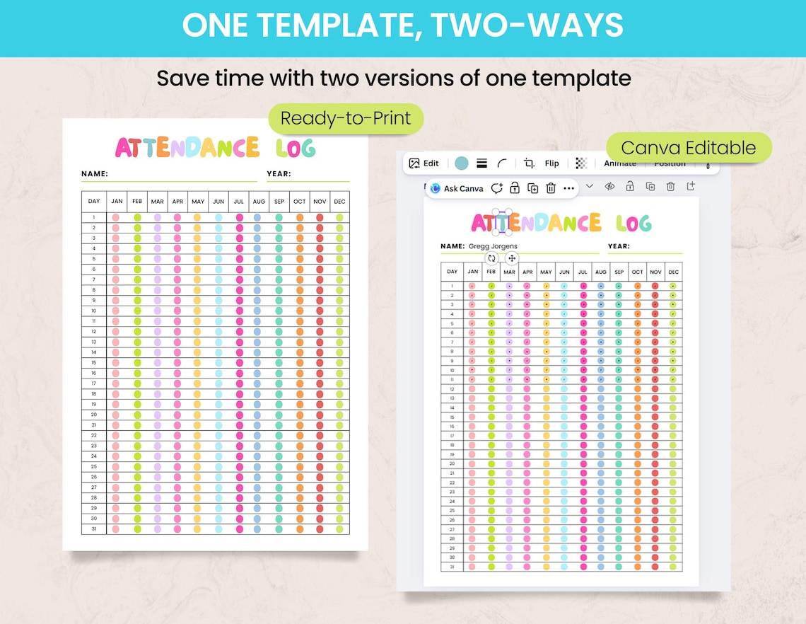 Editable Attendance Tracker Bundle, Canva, Attendance Record, Printable ...