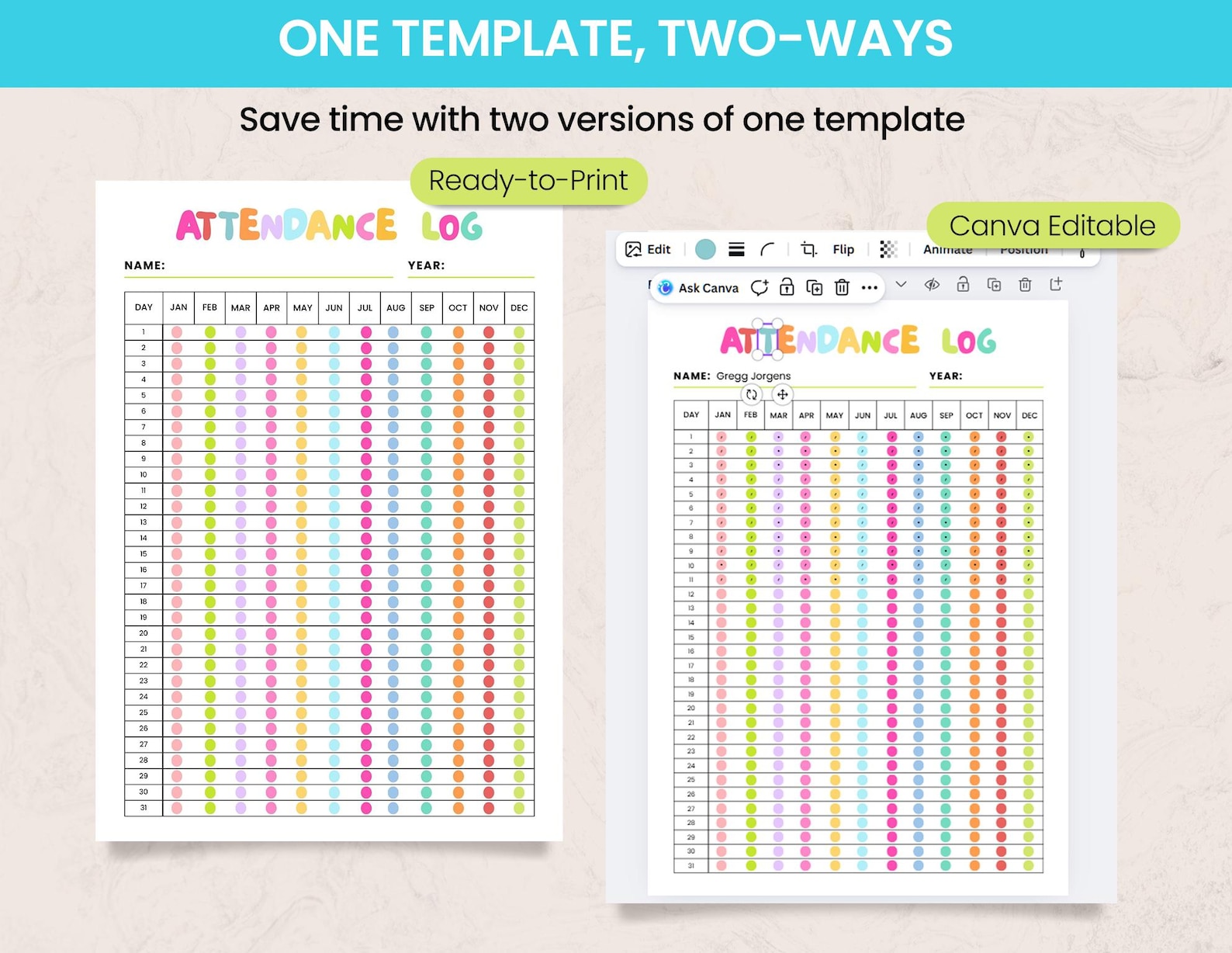 Editable Attendance Tracker Bundle, Canva, Attendance Record, Printable ...