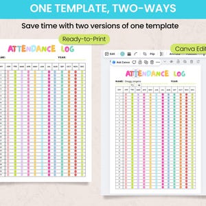 Editable Attendance Tracker Bundle, Canva, Attendance Record, Printable ...