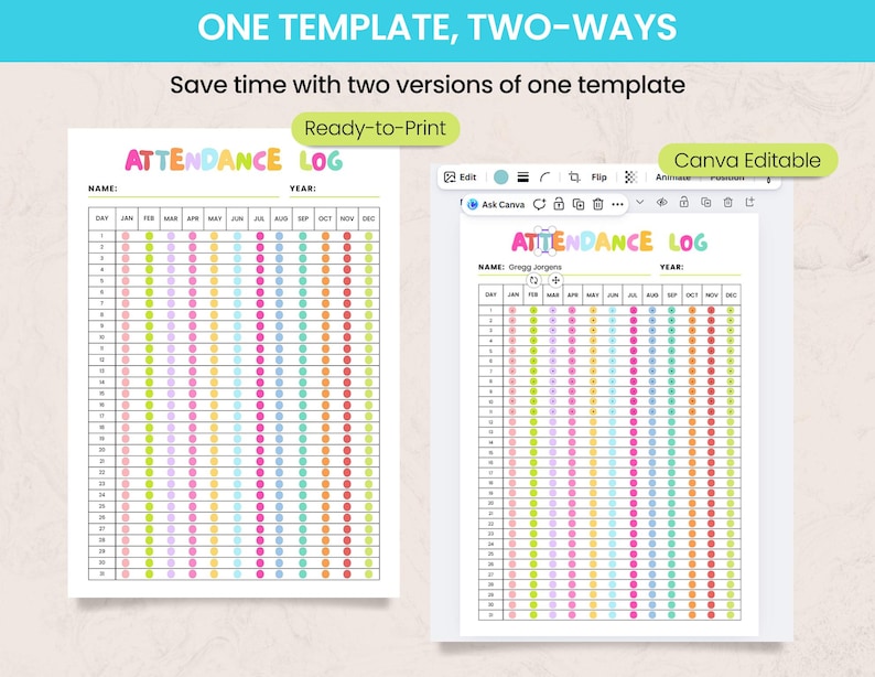 Editable Attendance Tracker Bundle, Canva, Attendance Record, Printable ...