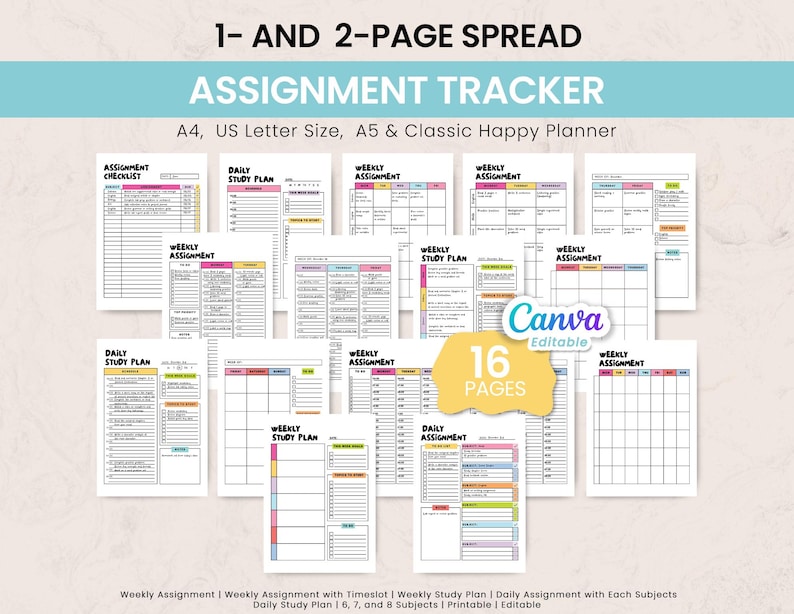 Assignment Tracker Printable | Weekly & Daily Study Planner | Monday ...