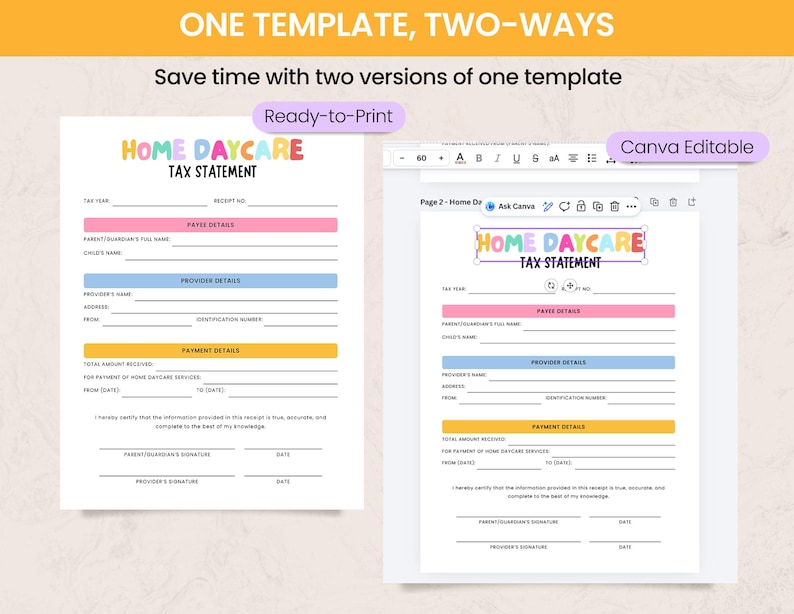 Editable Daycare Financial Forms Bundle | Home Daycare Payment Tracker ...