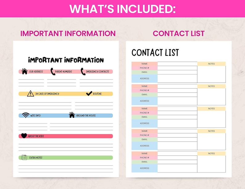 Editable Family Information Sheet | Emergency Contact Printable ...