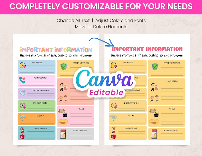 Editable Family Information Sheet | Emergency Contact Printable ...