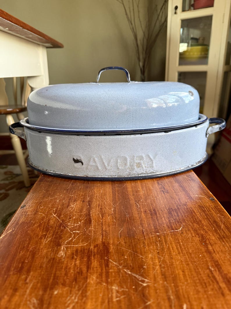 Vintage Savory Blue Enamel Roasting Pan With Lid - Etsy