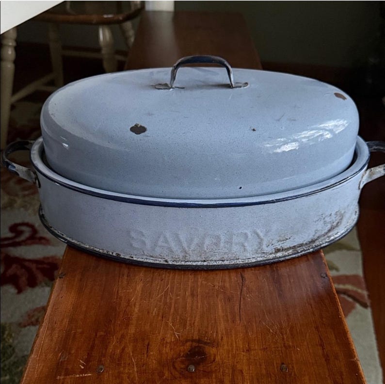 Vintage Savory Blue Enamel Roasting Pan With Lid - Etsy