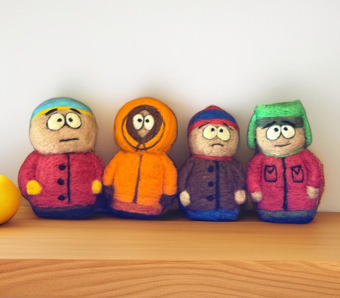 Felt Cartoon Character Set, 4 Mini Figures, Handmade Collectible Decor ...