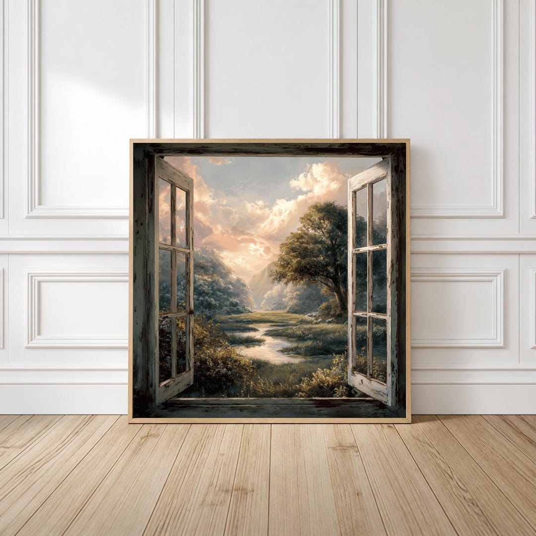 Window Frame Wall Art, Mountain Landscape Canvas or Poster, Farmhouse ...