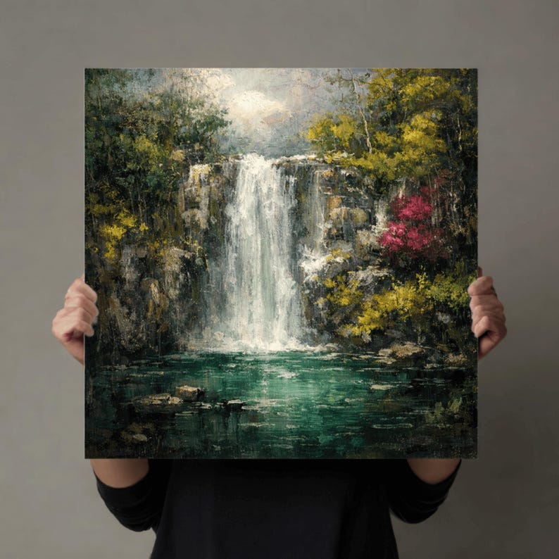 Forest Waterfall Wall Art, Canvas or Poster, Nature Wall Decor, Living ...