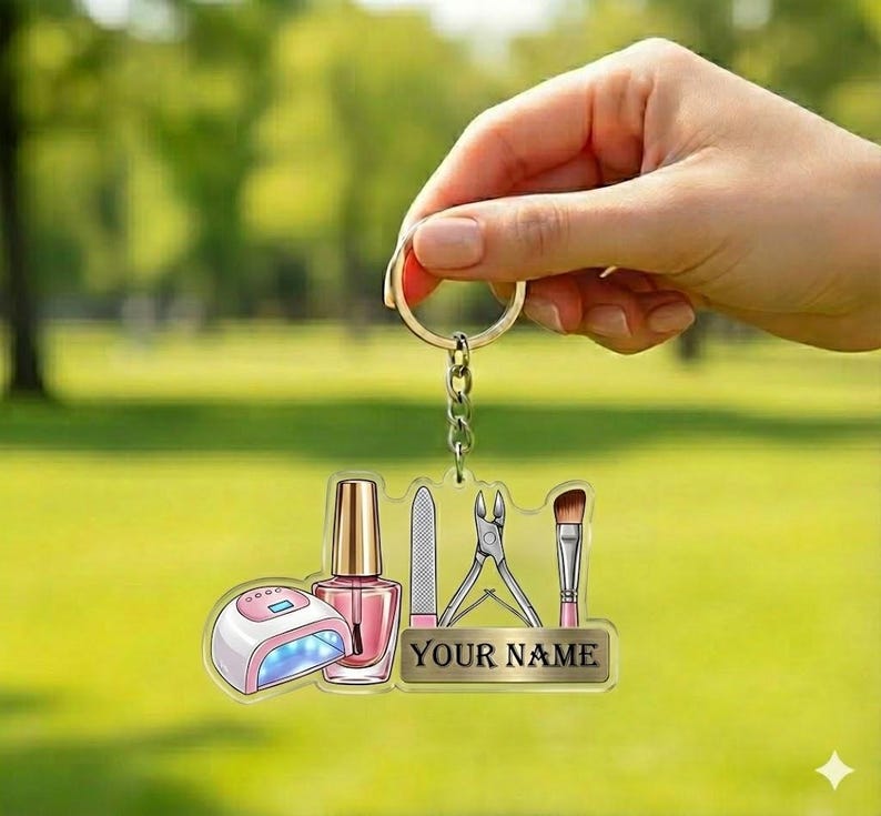 Personalized Nail Artist Keychain, Custom Name Nail Tech Gift, Acrylic ...